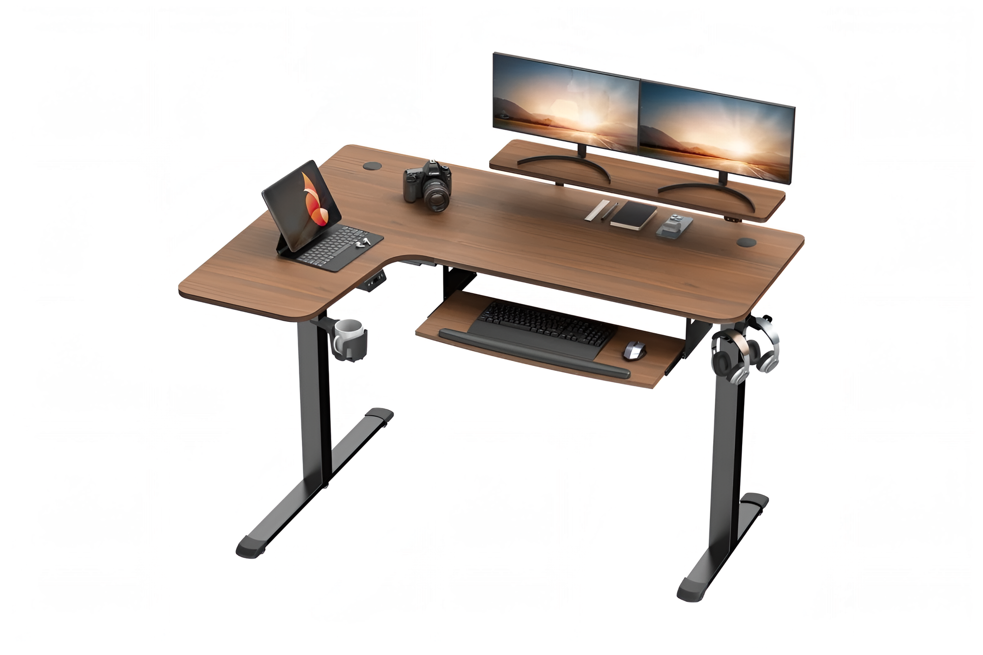 Стол для компьютера угловой (левый) c электрической регулировкой по высоте EUREKA ERK-L60L-WN