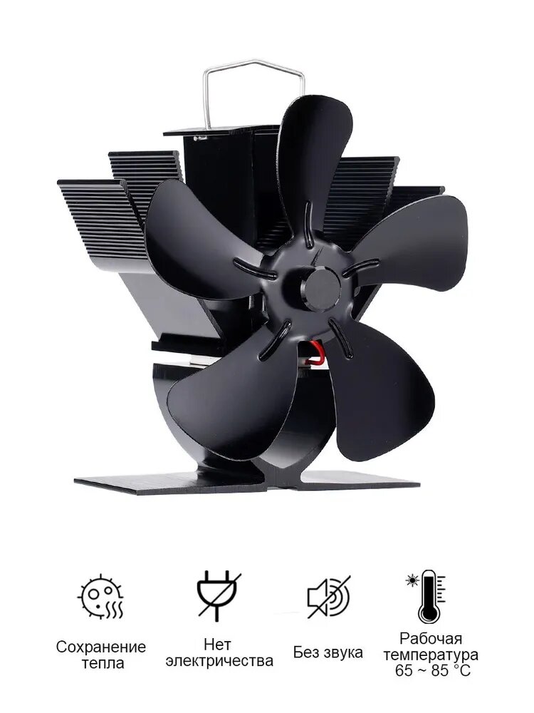 5 лопастей, Печной вентилятор - Вентилятор на камин/ Печной тепловентилятор-термодинамические экологически чистые тихие и эффективные радиаторы-отсутствие шума, для повышения КПД печи