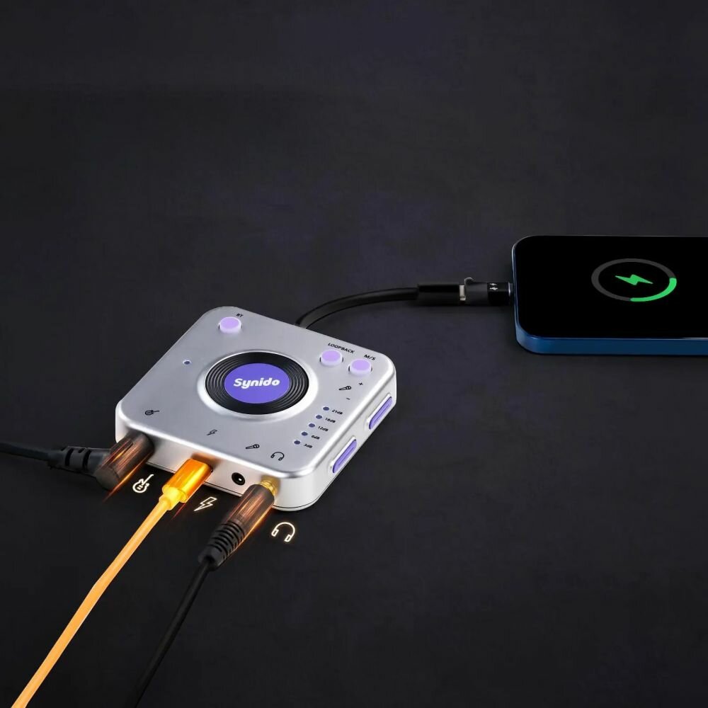 Аудиоадаптер Synido Live Dock A10/A20 с разъемом USB-C для записи музыки, портативный аудиоинтерфейс для iPhone, Android-смартфонов, ПК и компьютеров.