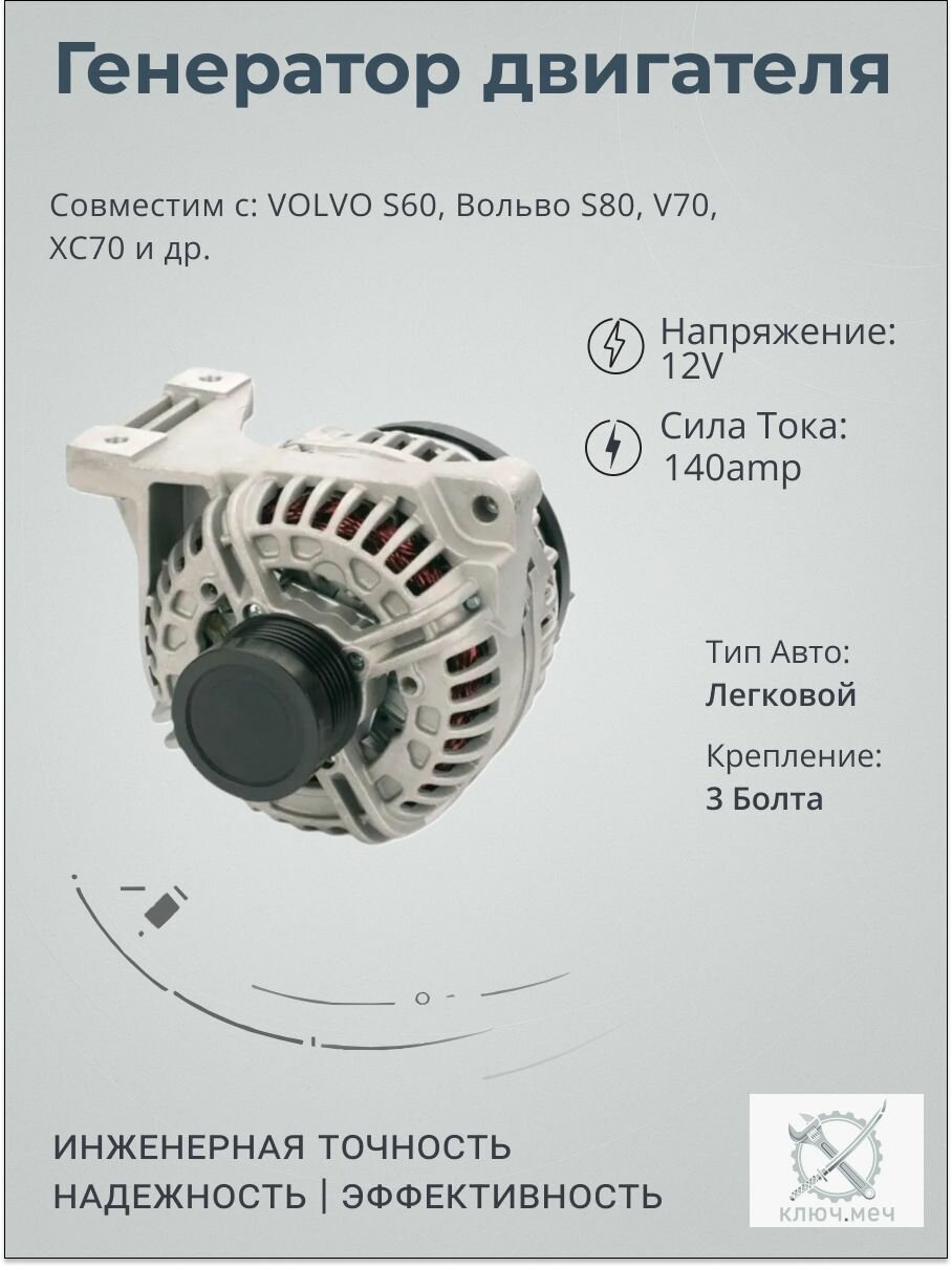 Генератор для VOLVO S60, Вольво S80, V70, XC70