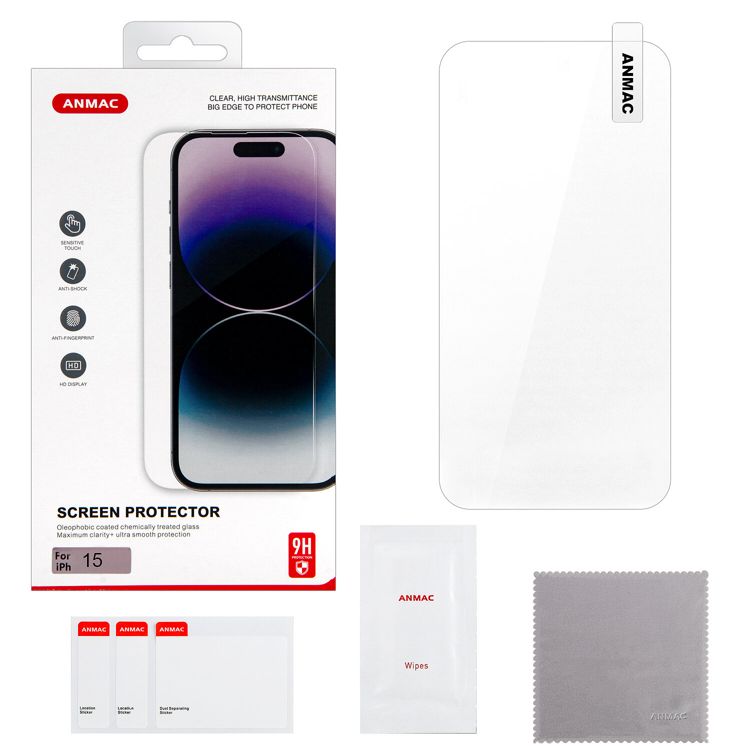 Защитное стекло iPh 15/iPh 16 2.5D Clear ANMAC Арт.1137453