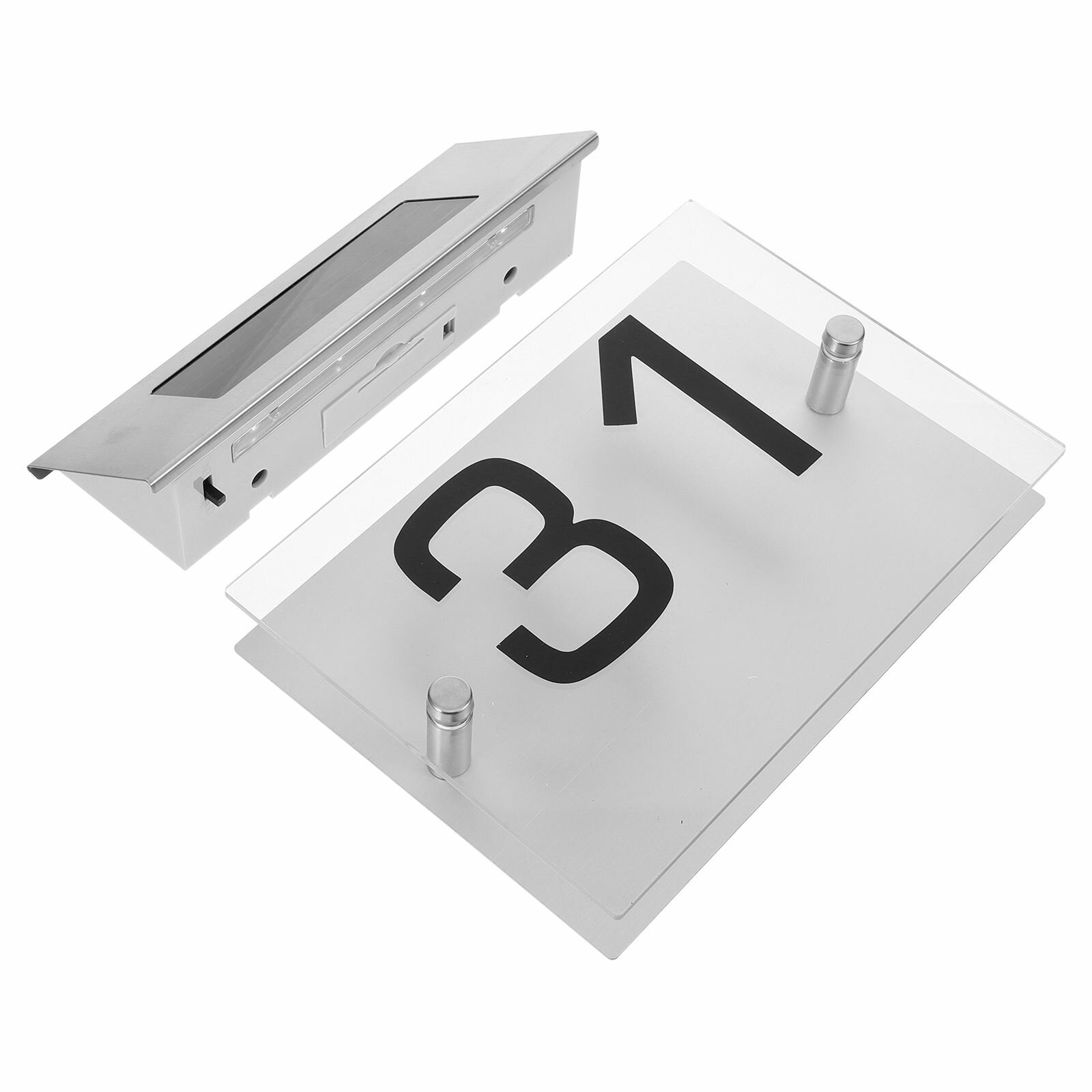 Серебристая светодиодная солнечная адресная табличка из нержавеющей стали для наружного использования