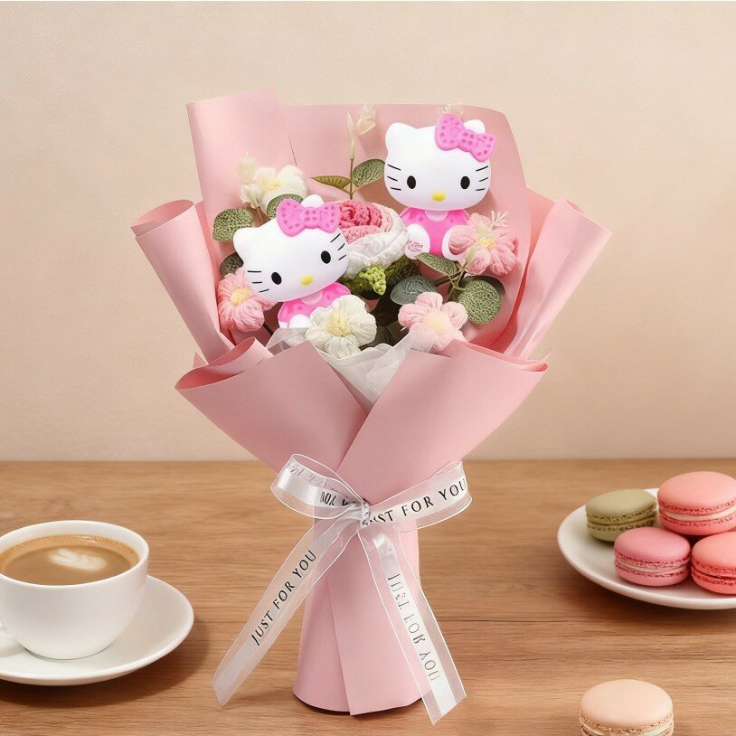 Букеты ко Дню святого Валентина, плюшевые игрушки Hello Kitty, искусственные цветы из пряжи, засушенные цветы, элитные подарки для подруг, Международный женский день и Женский день.