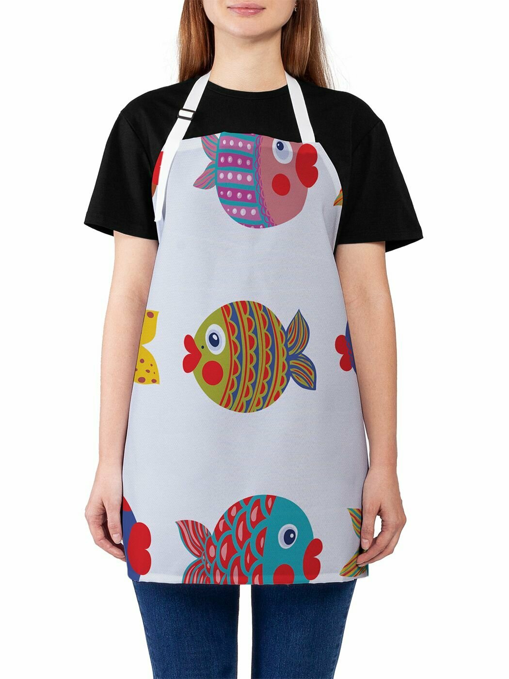 Фартук для кухни тканевый "Воображаемые рыбки" / водоотталкивающий, универсальный размер , JoyArty