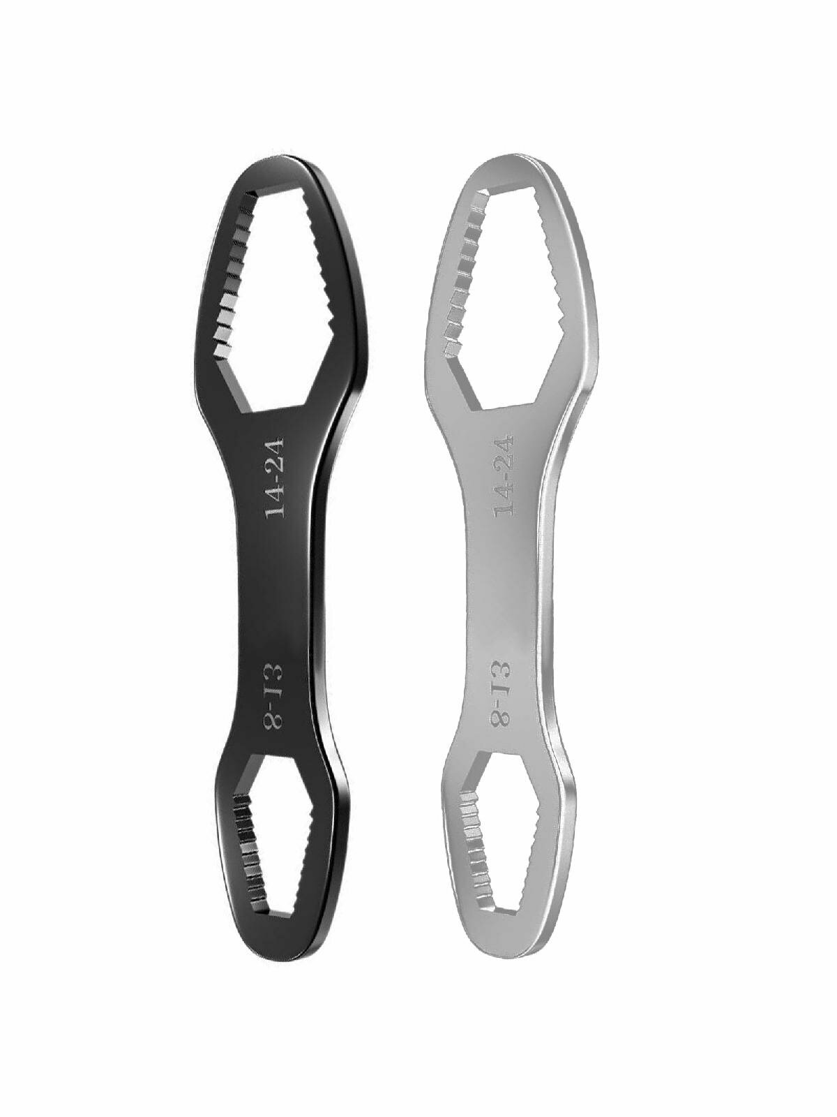 1 комплект из 2 двуглавых самозатягивающихся торцевых ключей диаметром от 8 до 24 мм серебристого и черного цветов