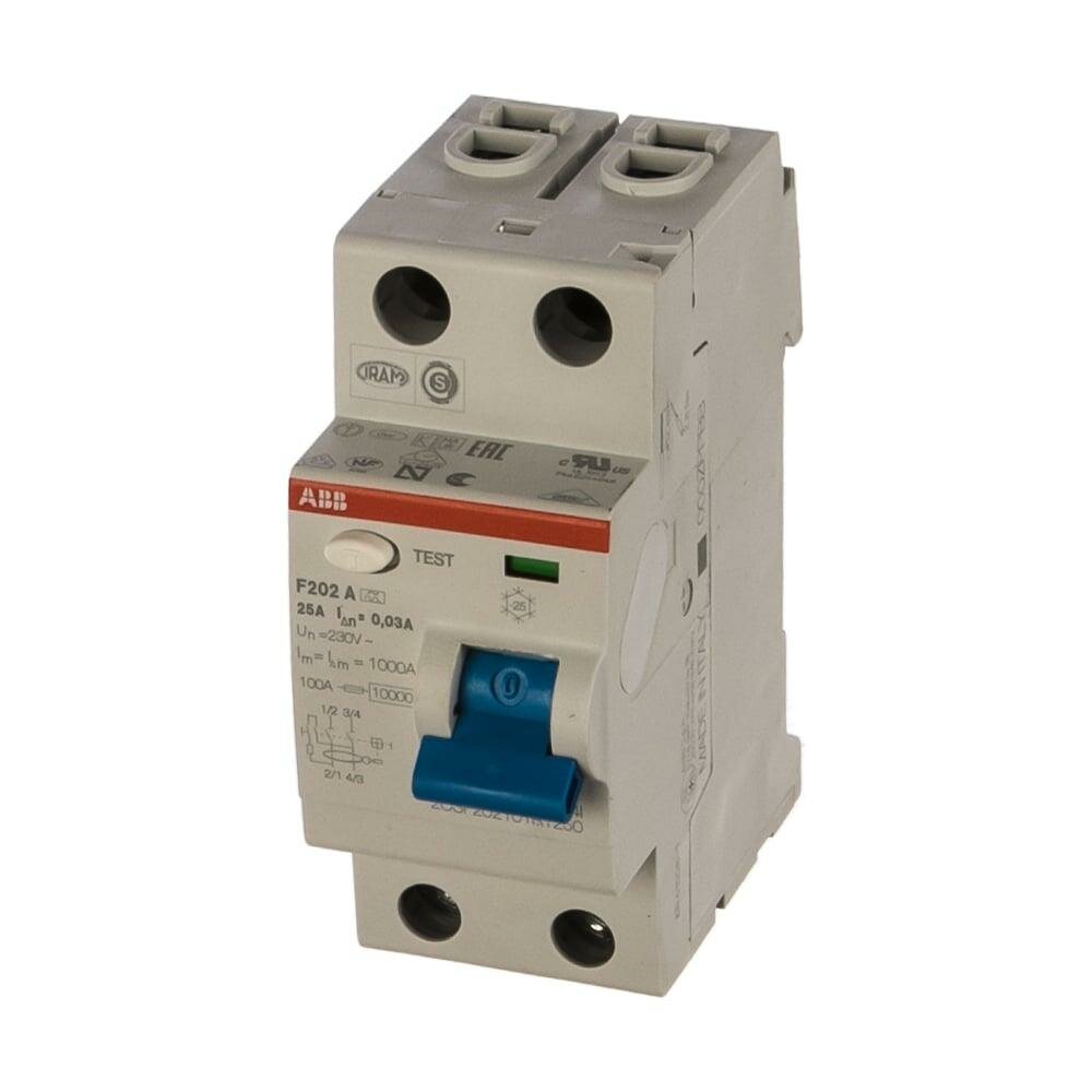 Выключатель дифференциального тока ABB 2п 25A 30mA тип A F202 2CSF202101R1250
