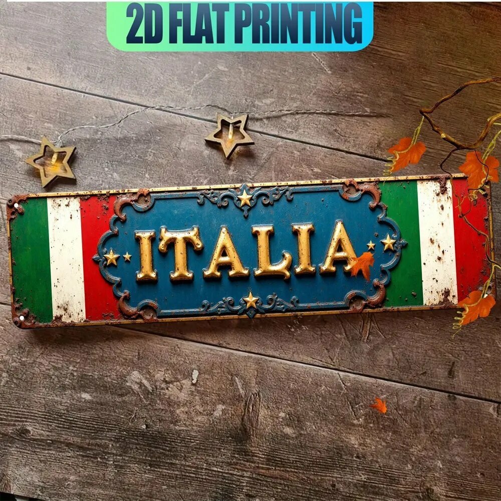 Ретро-металлическая жестяная вывеска в деревенском стиле: Италия в цветах флага , Металлический декор для дома