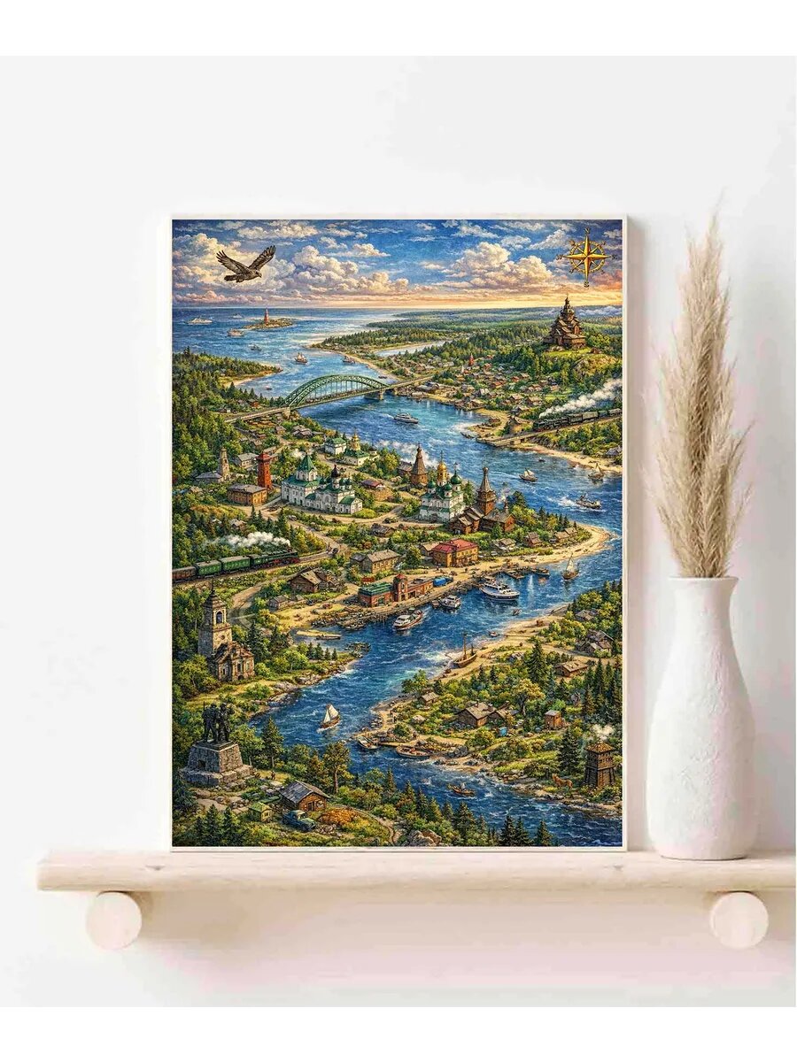 Онега, Россия, Fantasy Map, Карта, Плакат 30x42см