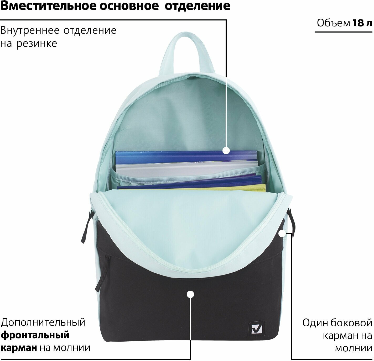 Рюкзак BRAUBERG "SYDNEY" универсальный, карман с пуговицей, черно-зеленый, 38х27х12 см, 228839