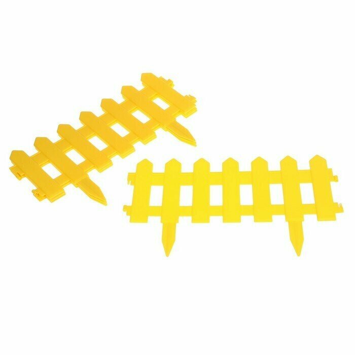 Ограждение декоративное, 30 x 196 см, 4 секции, пластик, жёлтое, Палисадник