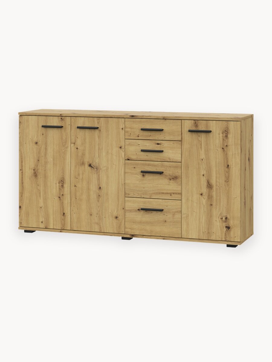 FUN (ФАН) комод КД-4, 1378 х 735 х 340 мм, ЛДСП, 4 ящика, 3 двери, Дуб Артизан