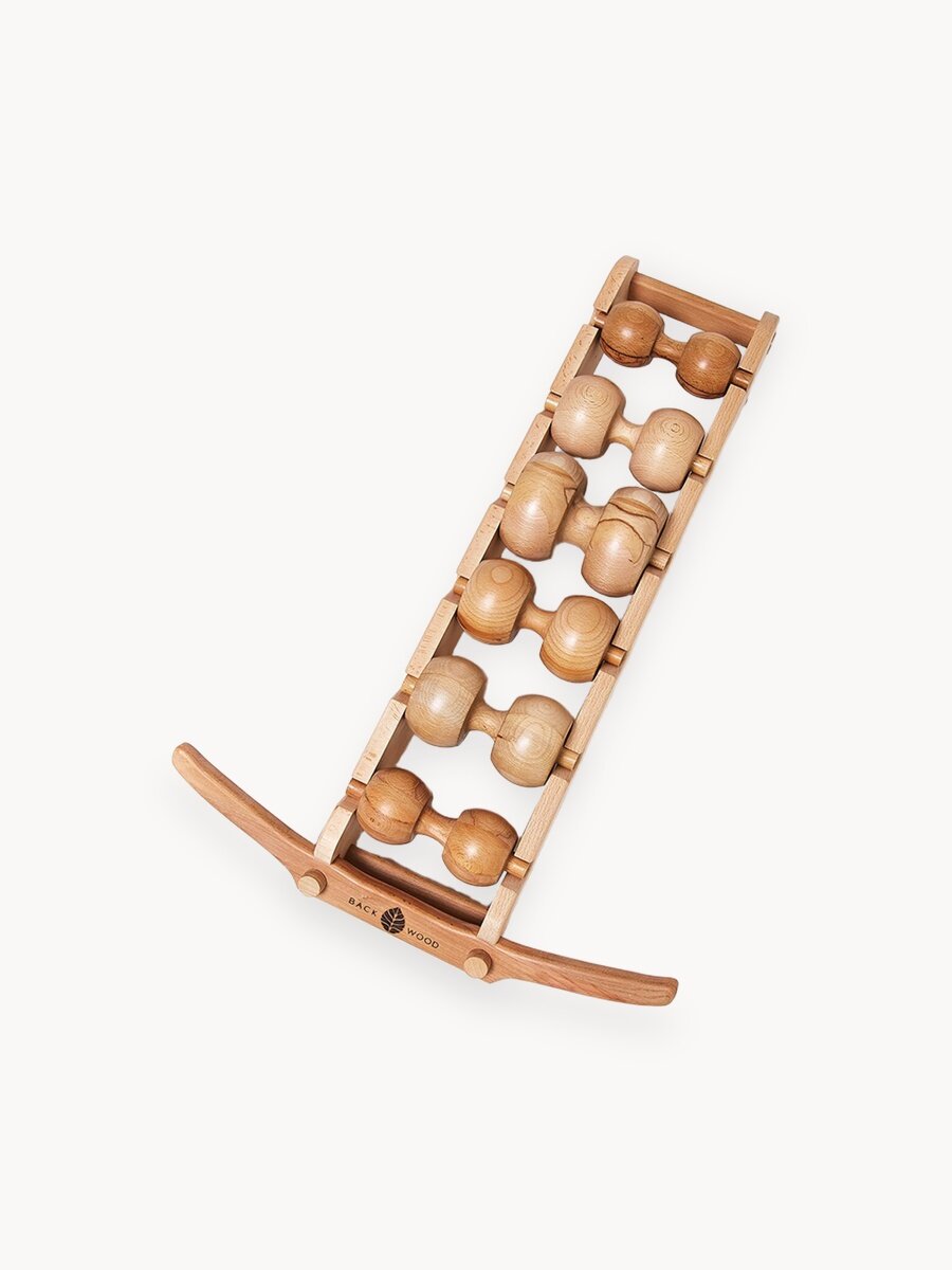 BackWood Массажер для шеи и плеч 6 роликов для спины и тела. Ролик массажный шипованый деревянный