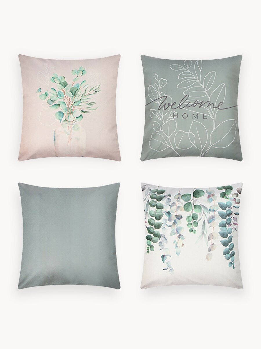 Набор декоративных наволочек Этель "Eucalyptus" - 4 шт, 40х40 см, велюр