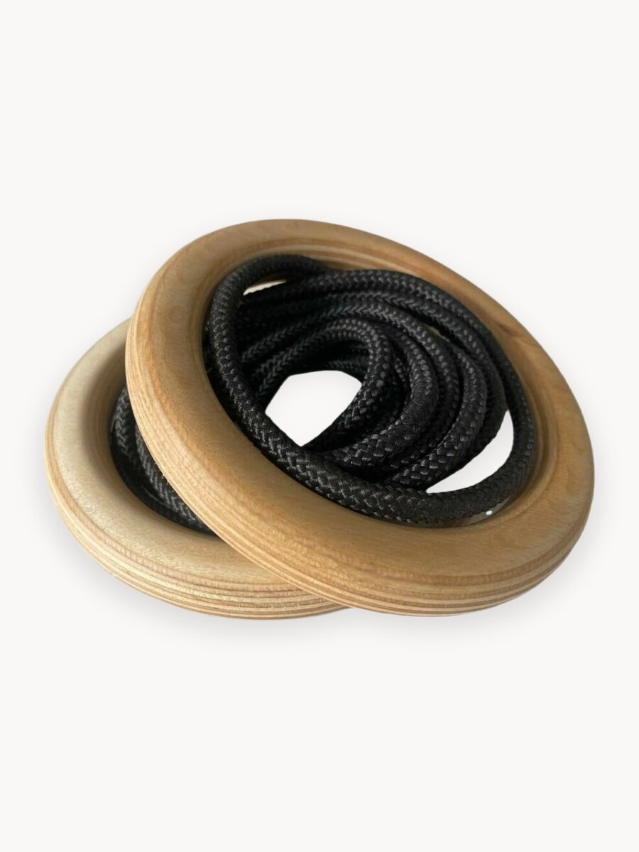 Кольца гимнастические деревянные детские на канатах