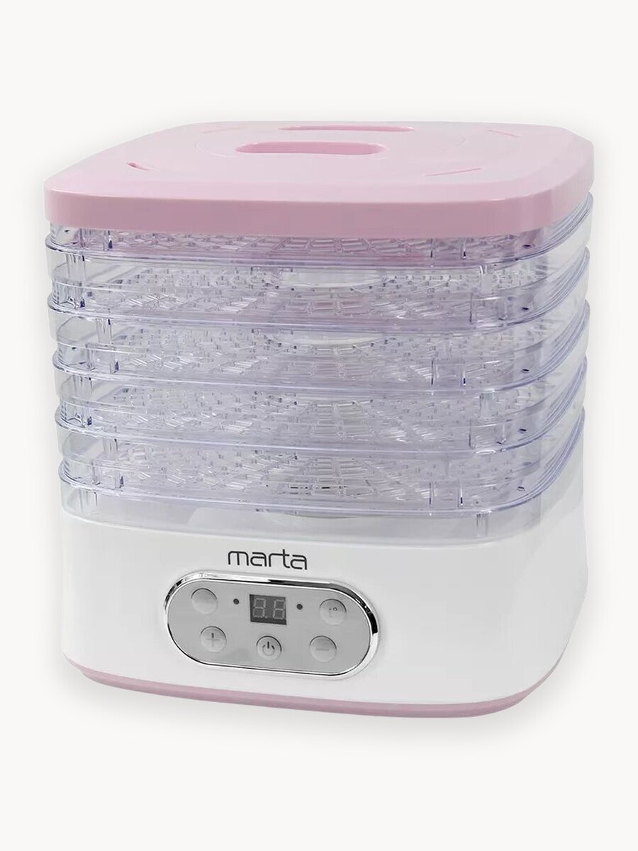 Дегидратор сушилка для овощей электросушилка MARTA MT-1944 5 поддонов белый/розовый