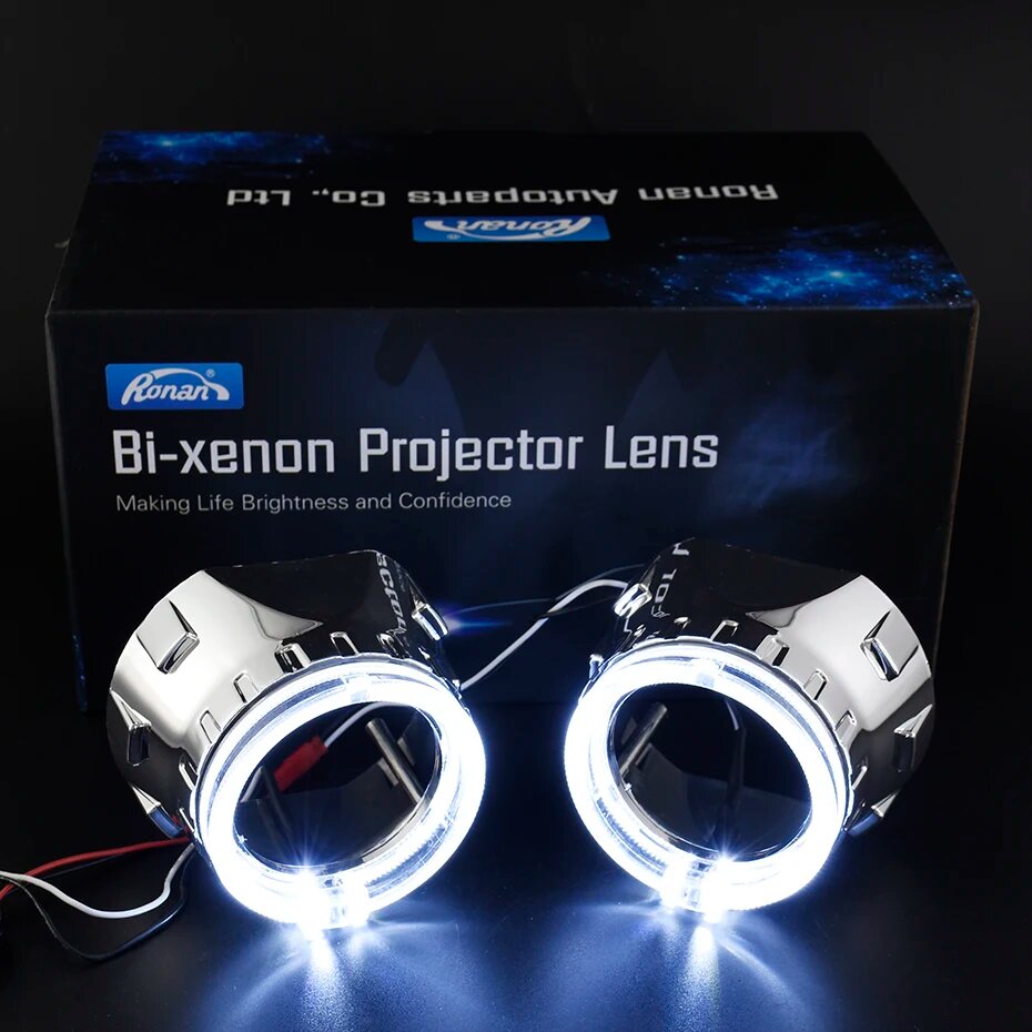 RONAN 2,5-дюймовый светодиодный ангельские глазки DRL, указатель поворота, серебряные маски, чехлы, подходят для линз проектора 2,5 дюйма для Jetta BMS 2.5 80MM-White