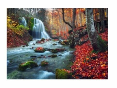 Алмазная мозаика на подрамнике/Картина стразами/ Алмазное хобби "Водопад в лесу", 40х50 см, сложность 5, цветов 23/ Komas