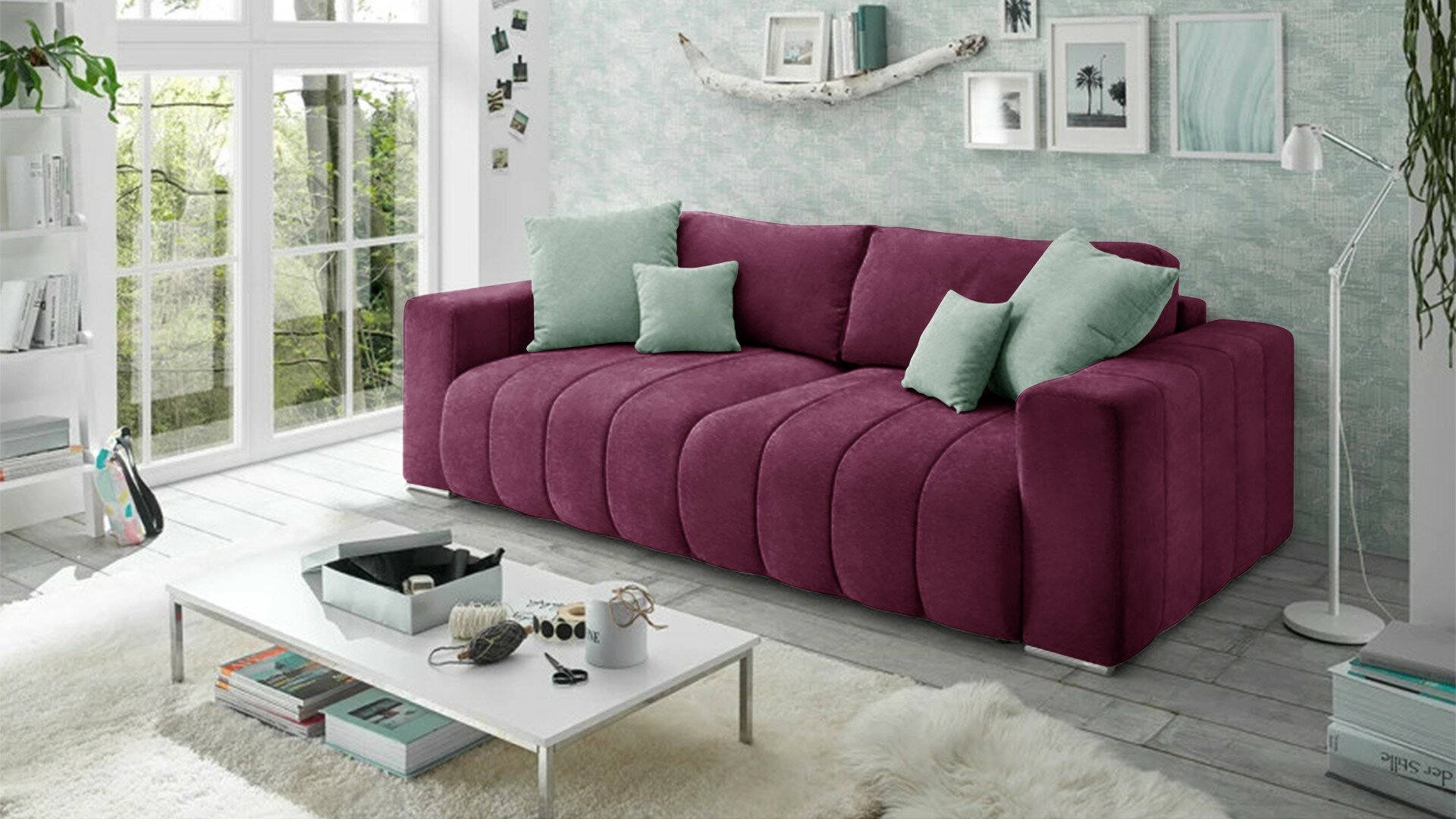 Диван Чедер Лайт Vivaldi 35 NEW 247x94x80 см, фиолетовый Велюр, еврокнижка GOODFORM