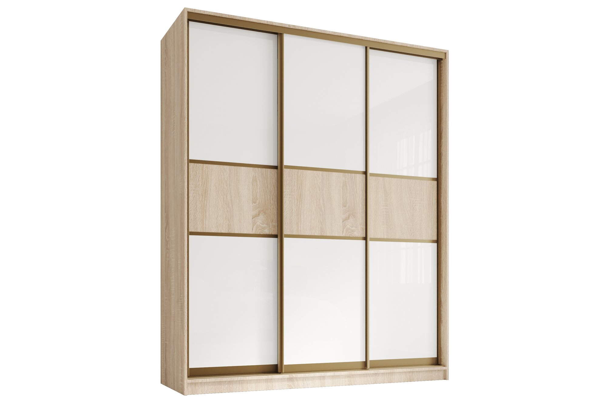 Шкаф купе для одежды Кастелло 3, Оракал белый, МФ-Купе, 160х45х240, белье/платье, дуб сонома, профиль шампань