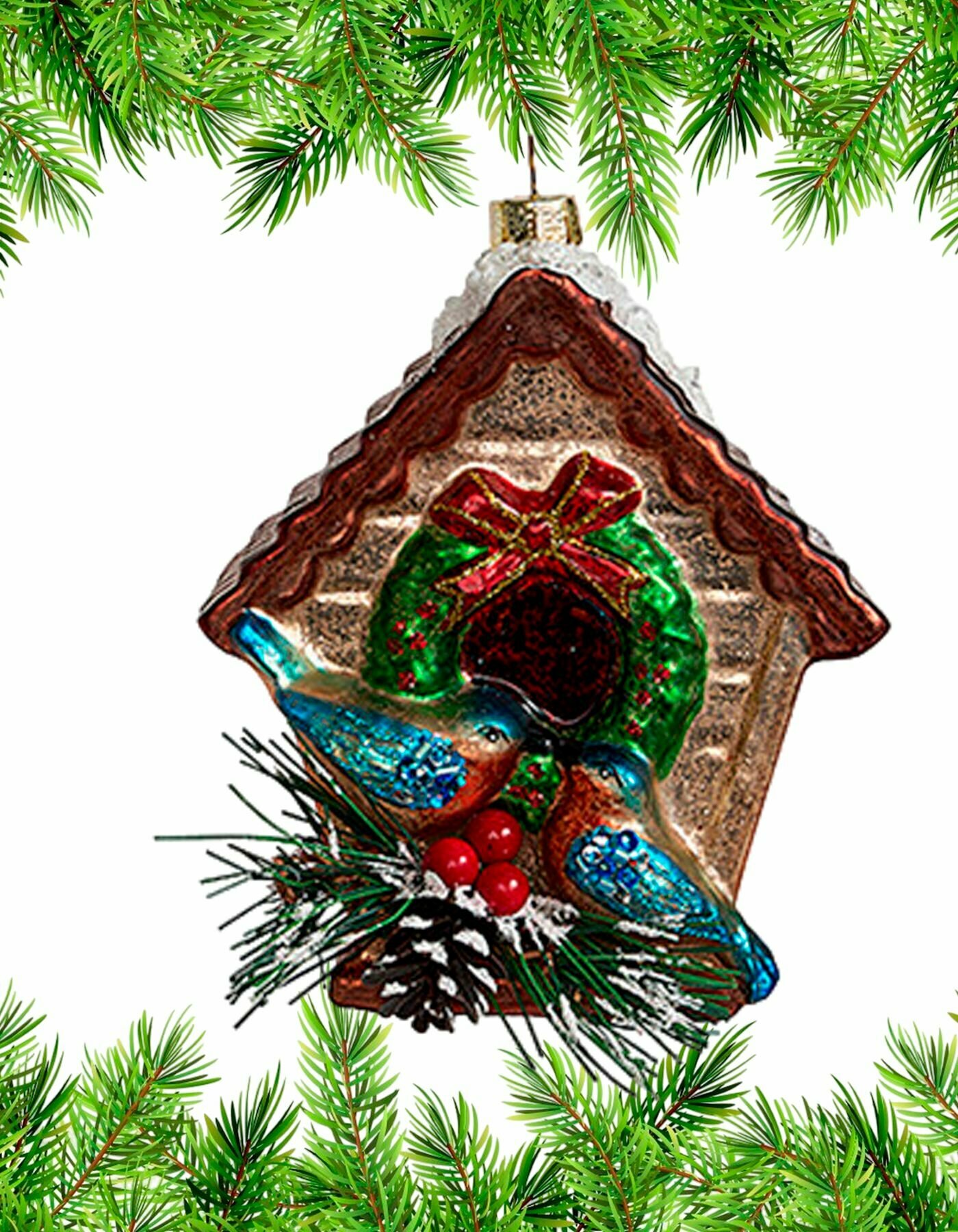 Игрушка на елку Домик лесной "Скворечник" 11.5см темный