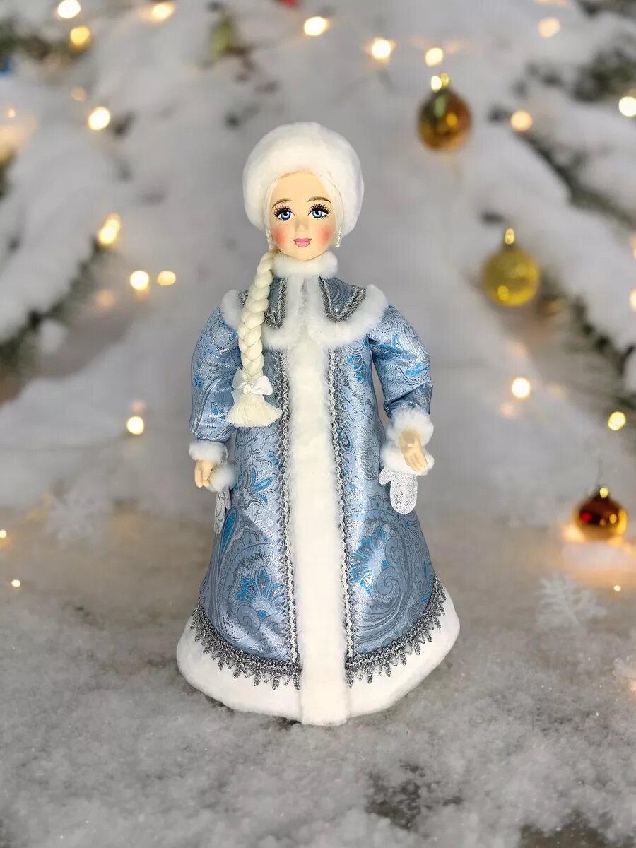 Снегурочка под ёлку голубая 41,5 см высота ручная работа Китобой