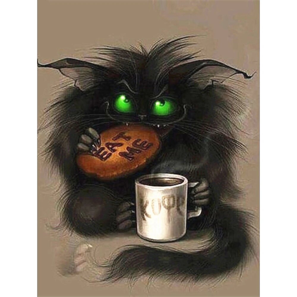 Вышивка по номерам кошка с кофе 30x40 Cotton Threads