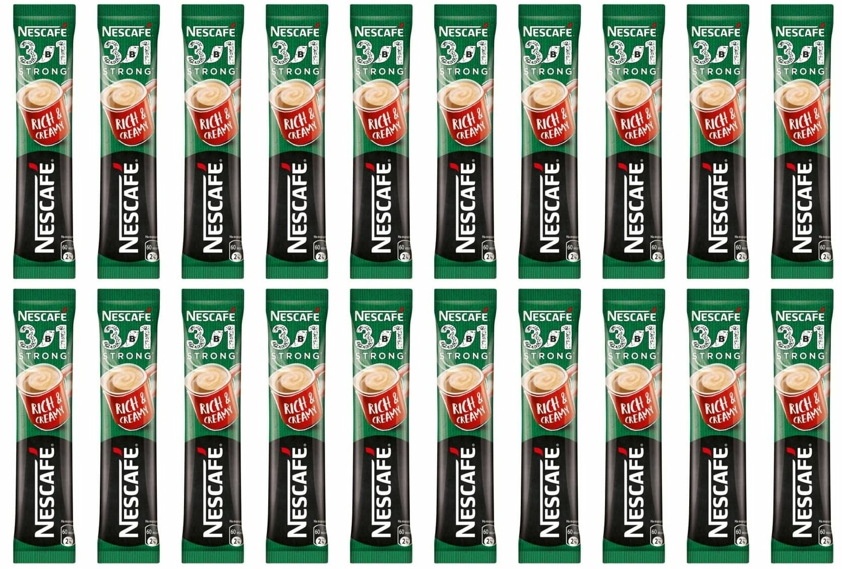 NESCAFE Кофе растворимый Strong, 3 в 1, крепкий, стик 14.5 г, 20 шт