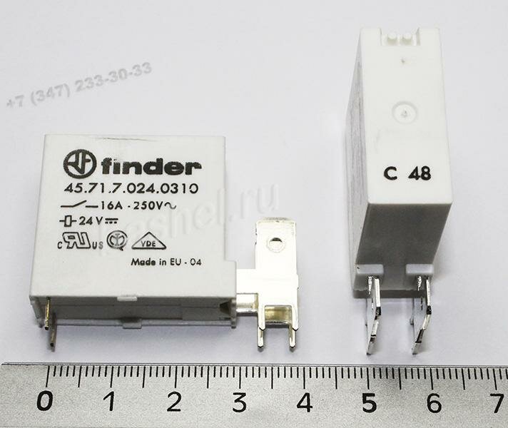 RELAY 457170240310 24VDC, Реле, 45, FINDER, (упр:24В/DC, комм: 16A/250В/АC, 1NO, AgCdO, R-coil:1.6кОм)