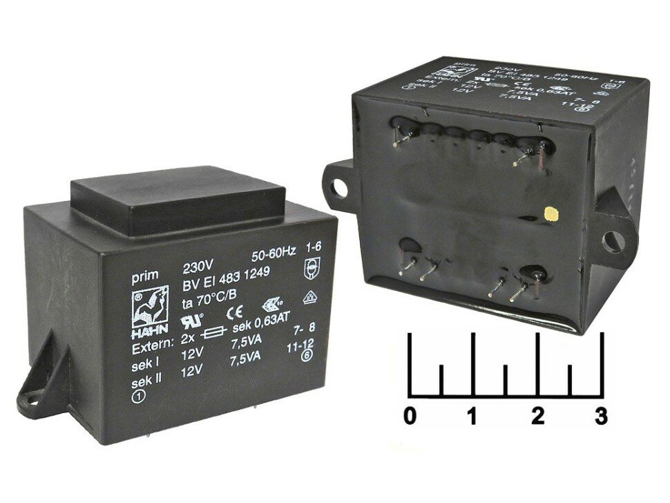 Трансформатор 2*12V 0.63A BVEI 483 1249