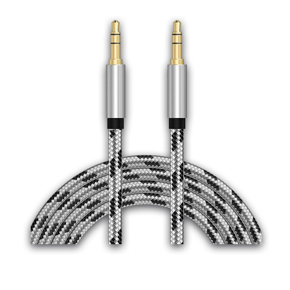 Кабель соединительный , 3.5 Jack (M) - 3.5 Jack (M) тканевая оплетка, черно-белый, 1м.