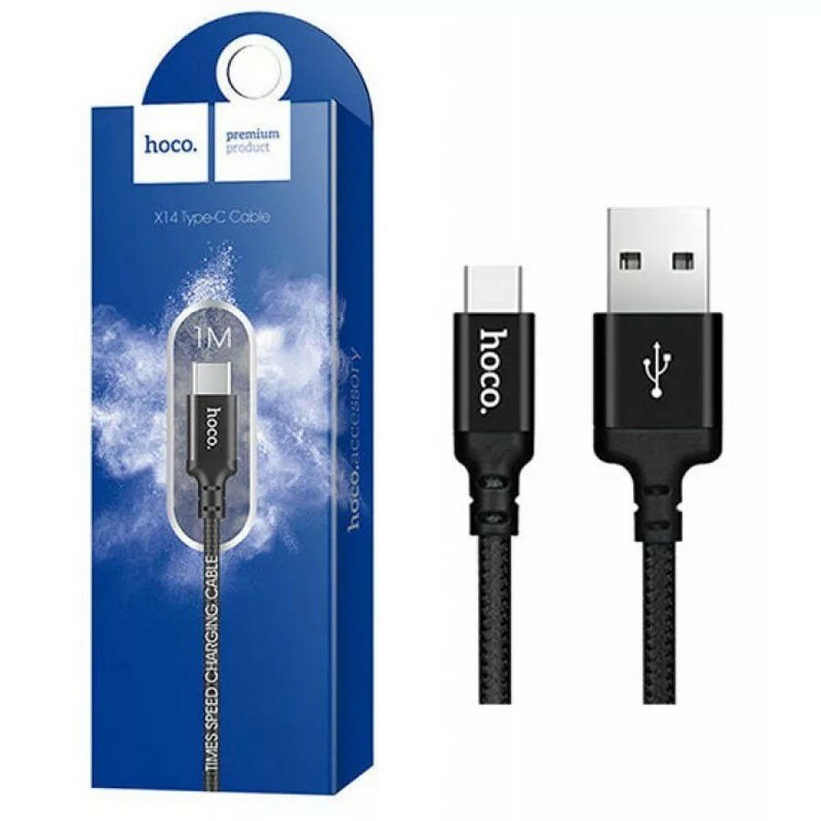 Кабель HOCO X14 Times speed USB (m)-Type-C (m) 1.0м круглый 3.0A ткань черный