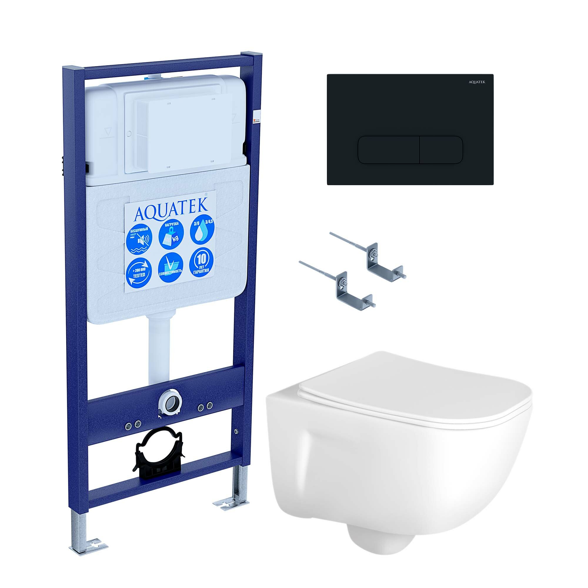 Комплект унитаз подвесной Aquatek Дива SET AQUATEK ДИВА-015 4в1 с сиденьем микролифт и инсталляция с клавишей смыва белая матовая