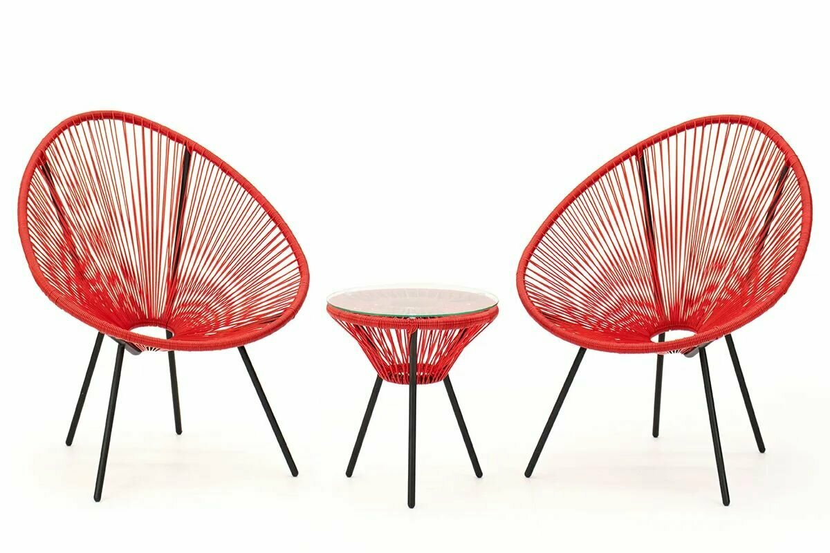 Комплект плетеной мебели KORNERA "Акапулько" на 2 персоны, каркас черный, искусственный ротанг красный