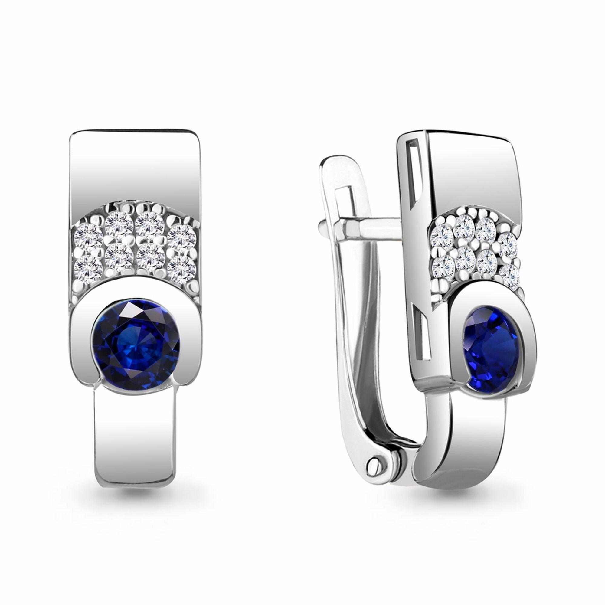 Серьги, серебро, 925 проба, родирование, фианит, сапфир синтетический