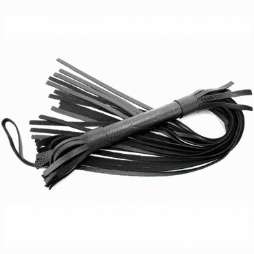 77061 BDSM Арсенал Плеть из кожи, черная. С прошитой рукоятью