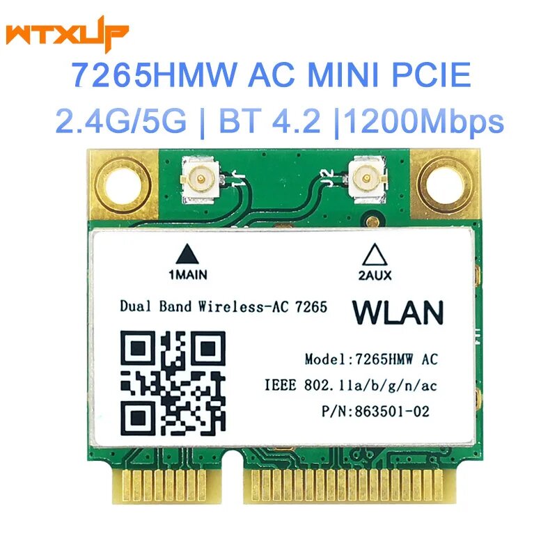 WTXUP Wi-Fi карта AX3000 Bluetooth 5.0 Mini PCI-E 7265HMW