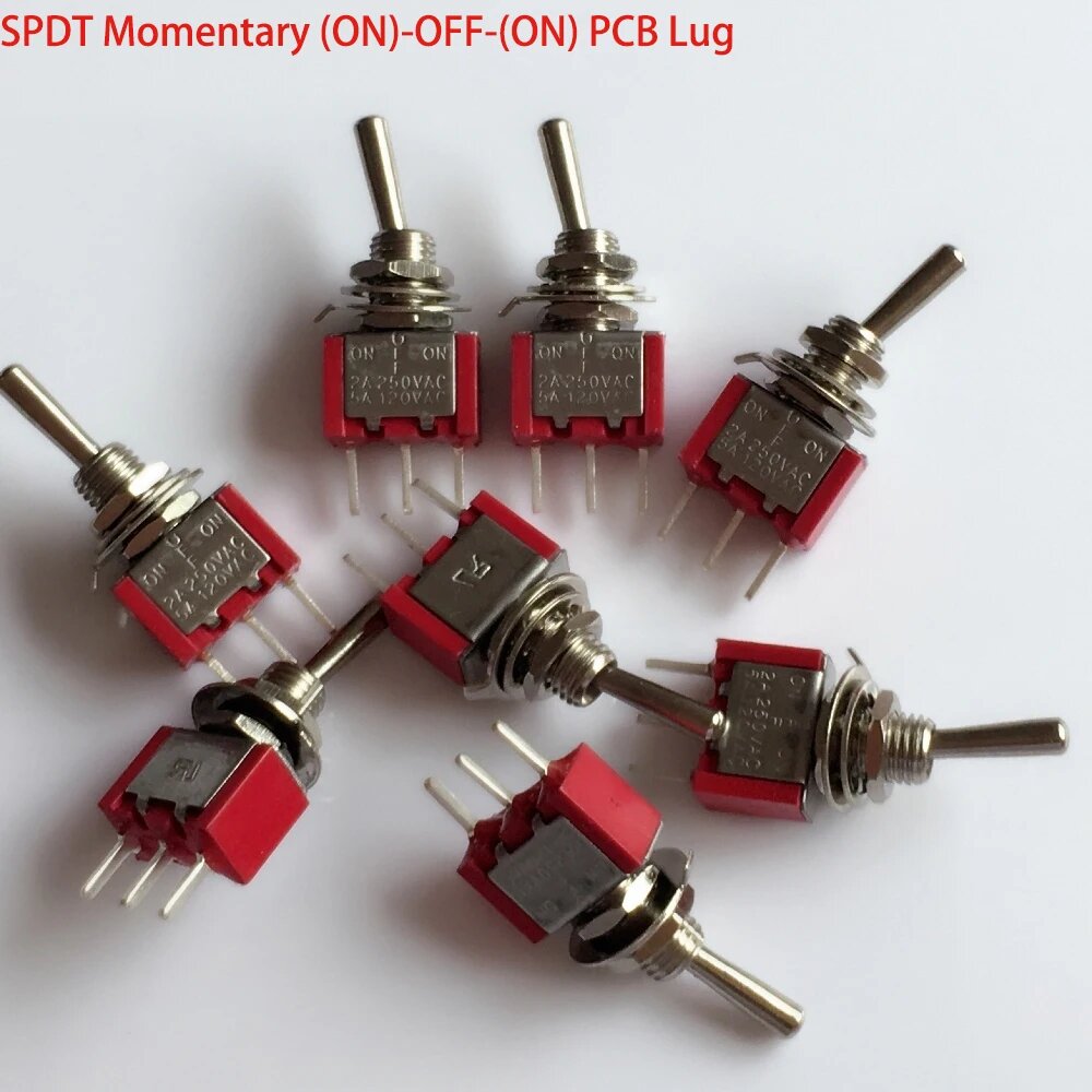 10 шт./лот SPDT 3 контакты 3 Позиции Мгновенный (ON)-OFF-(ON) миниатюрный кулисный переключатель, PCB, 2A/250VAC,5A/125VAC