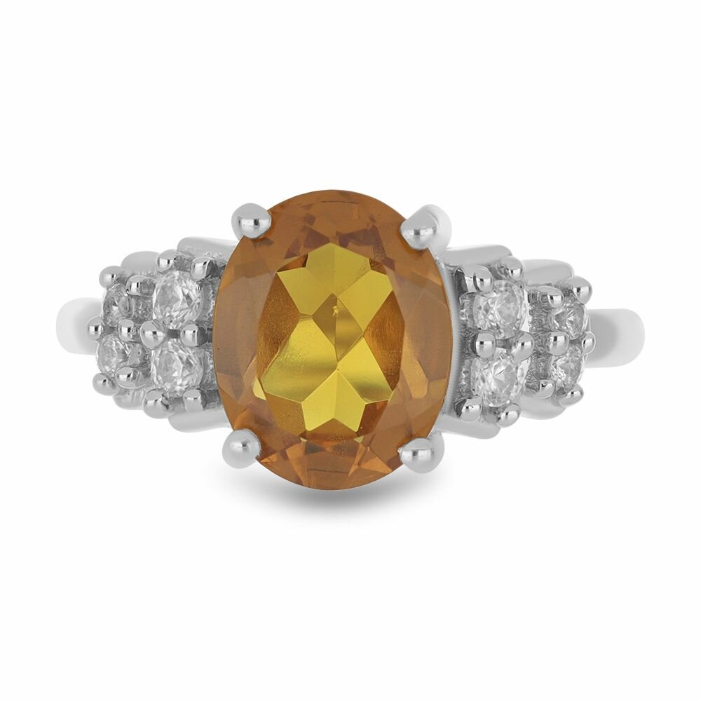 Кольцо, серебро, 925 проба, родирование, султанит синтетический, циркон