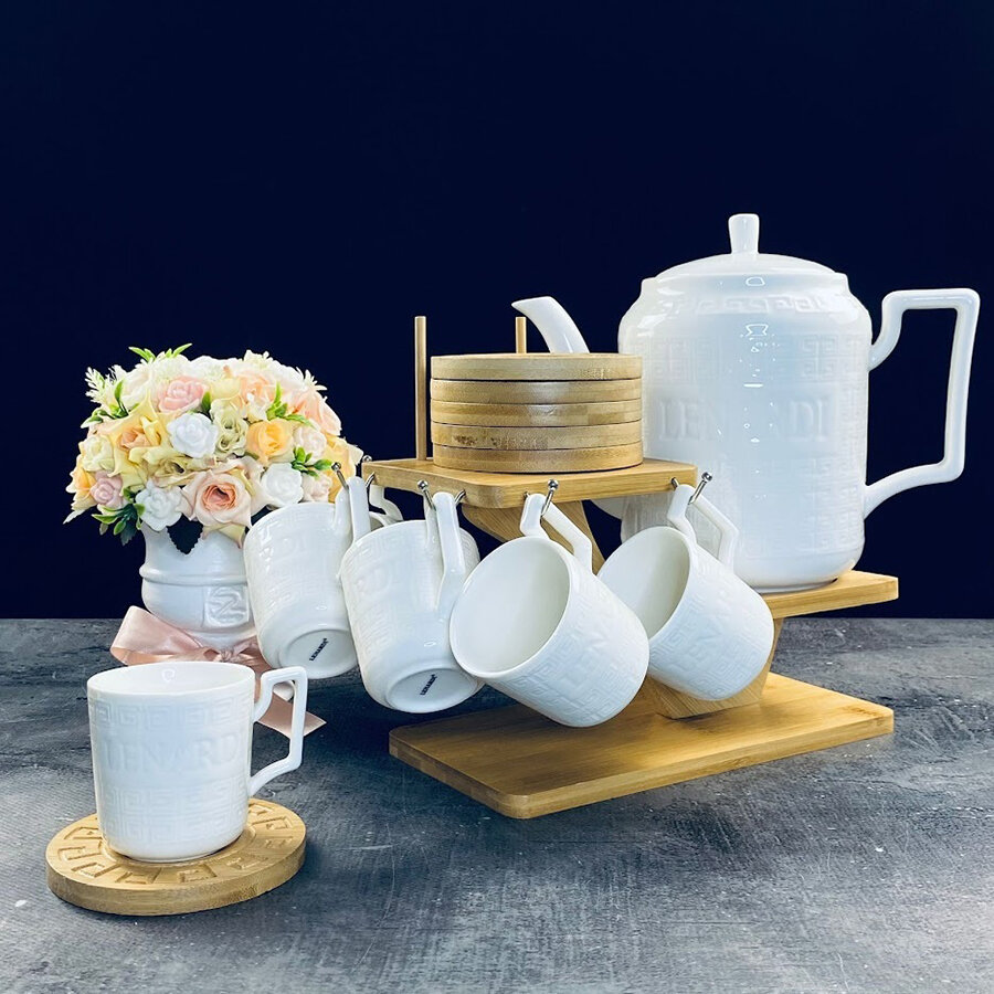 Кофейный сервиз на подставке 13 пр Lenardi Bamboo, фарфор, 130 мл