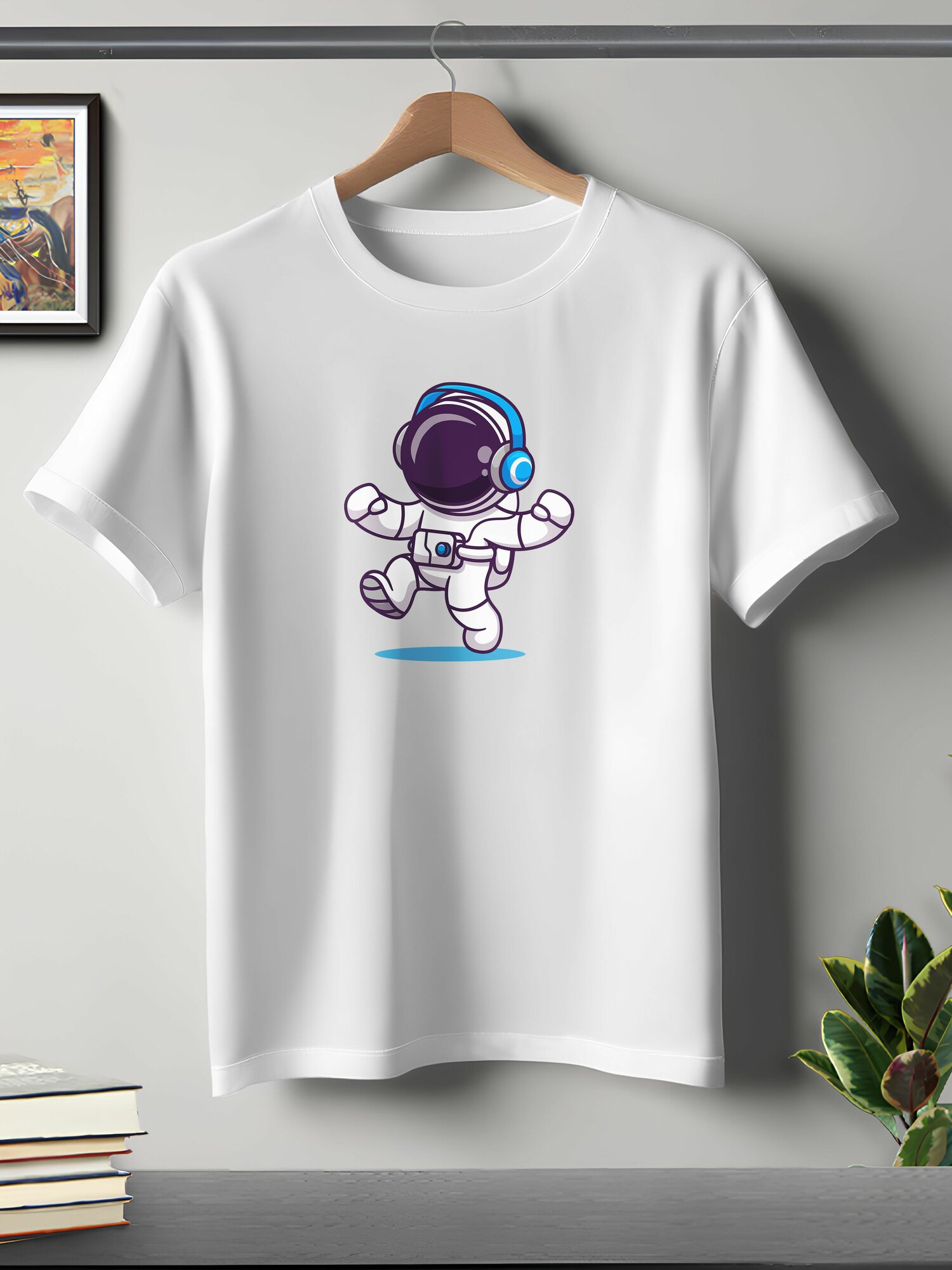 Футболка ONEQ унисекс 52-54 (XXL) размер с принтом Космонавт, белая