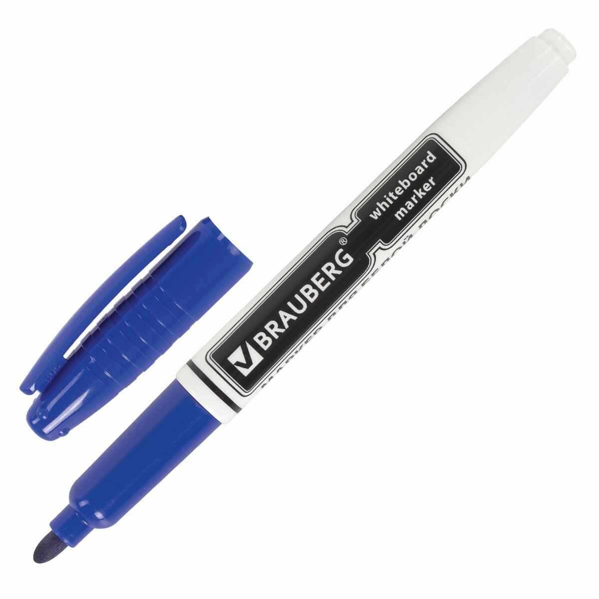 Маркер для досок Brauberg (круглый наконечник, 4мм, синий, с клипом) (150847), 12шт.