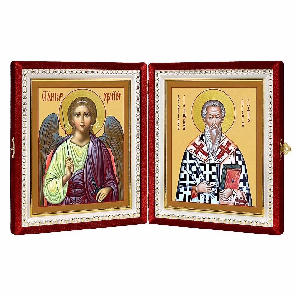 Складень именной "Апостол от 70-ти Иаков, брат Господень - Ангел Хранитель", размер ликов 15*18 см