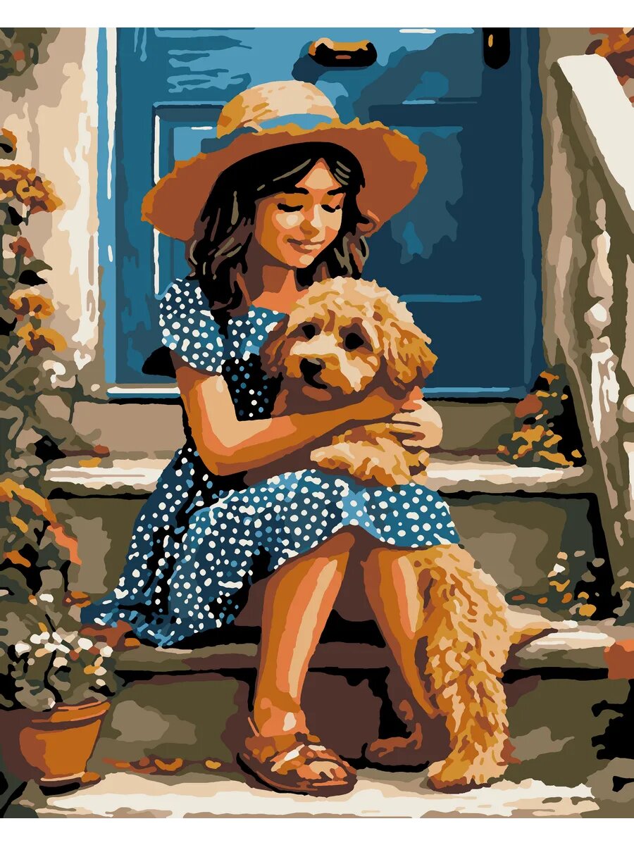 Картина по номерам "Пудель и девочка", холст на подрамнике, акриловые краски, 40x50 см