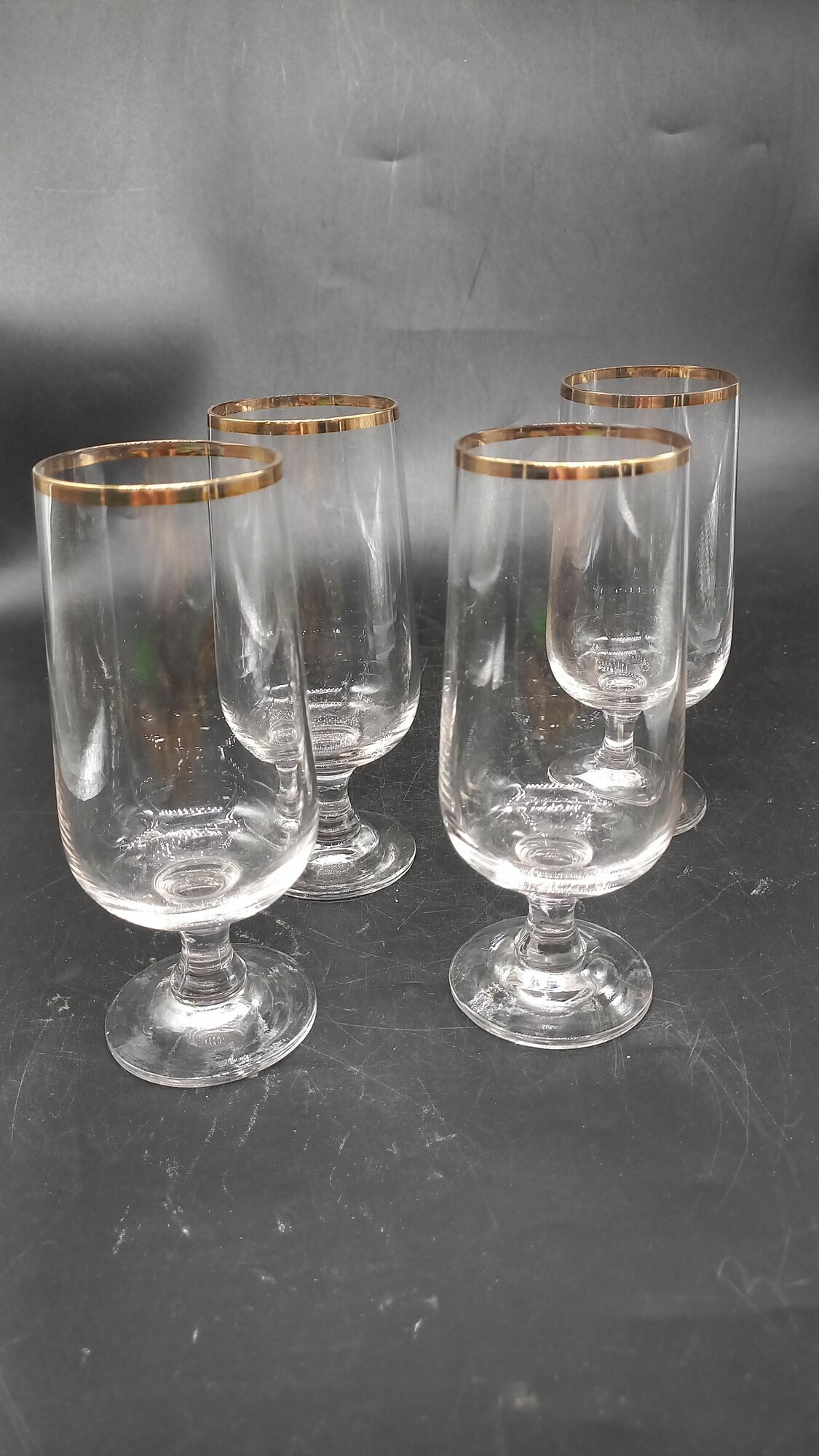 Набор фужеров с золочением на низкой ножке винтажный советский, стекло, СССР