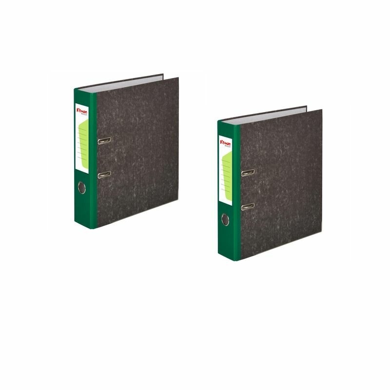 Комус Папка-регистратор, 75 мм, мрамор, зеленый корешок, 2 уп.