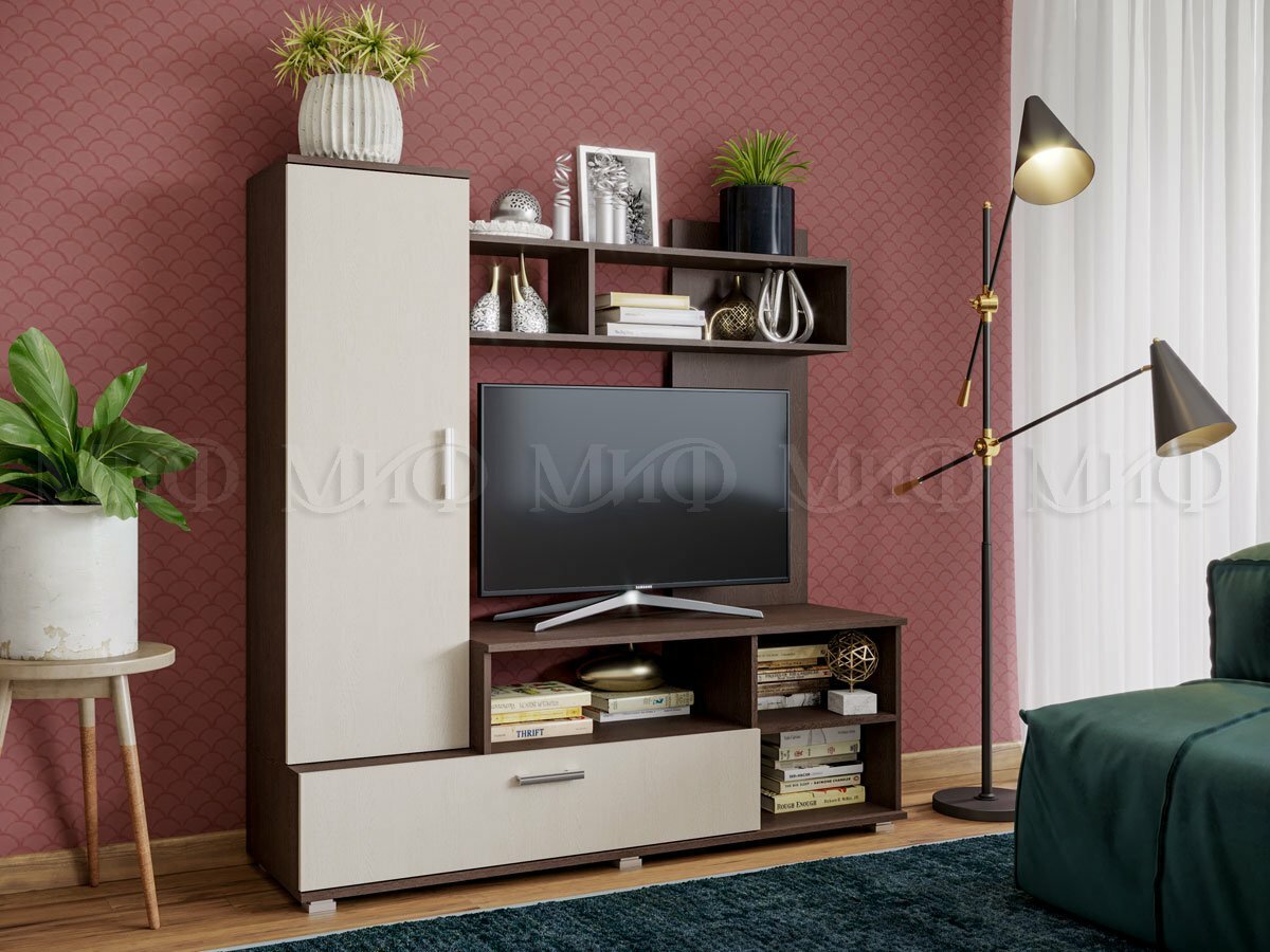 Стенка для гостиной Мини Дуб беленый/ венге размер 1500х1520х440мм