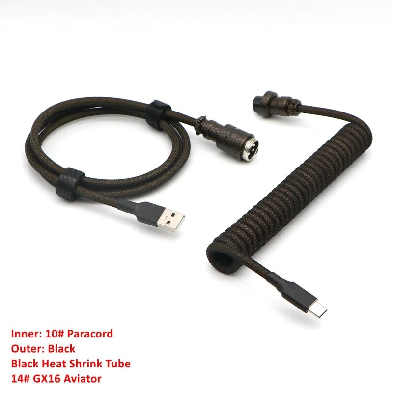 Кабель USB-A - Type-C Micro Mini-USB в двойной оплетке из паракорда и ПЭТ с витой Mini USB, 10-Black