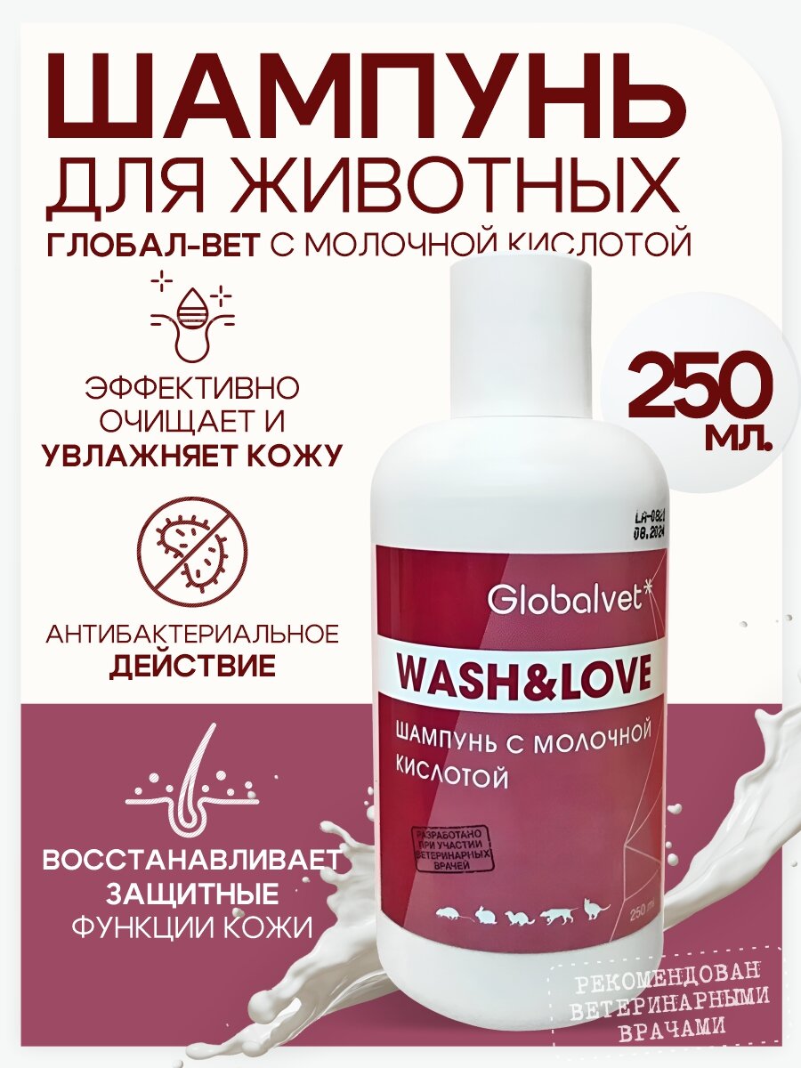 Шампунь с молочной кислотой ГлобалВет для животных 250 мл