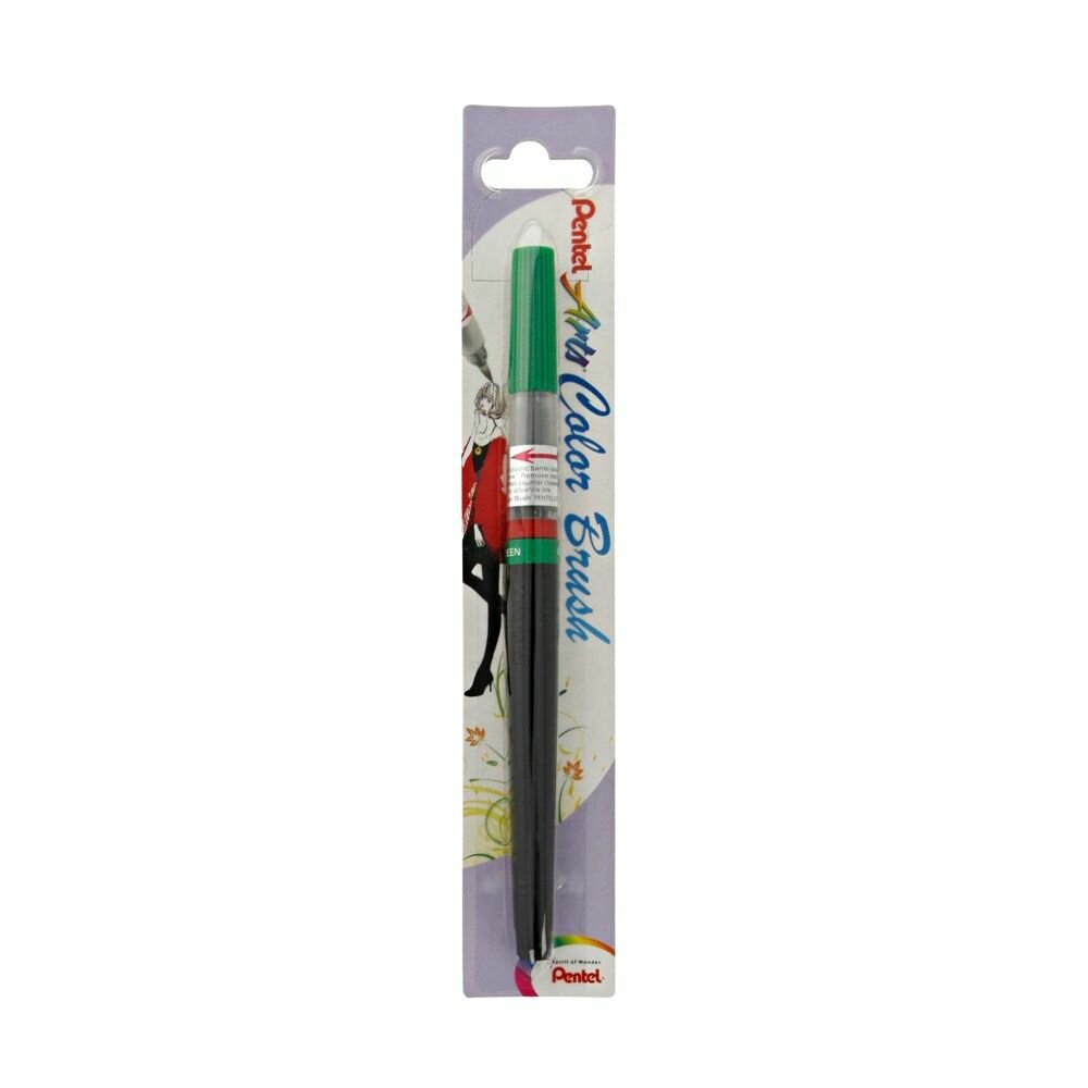 Кисть с краской Pentel "Colour Brush", зеленая, 1-10 мм