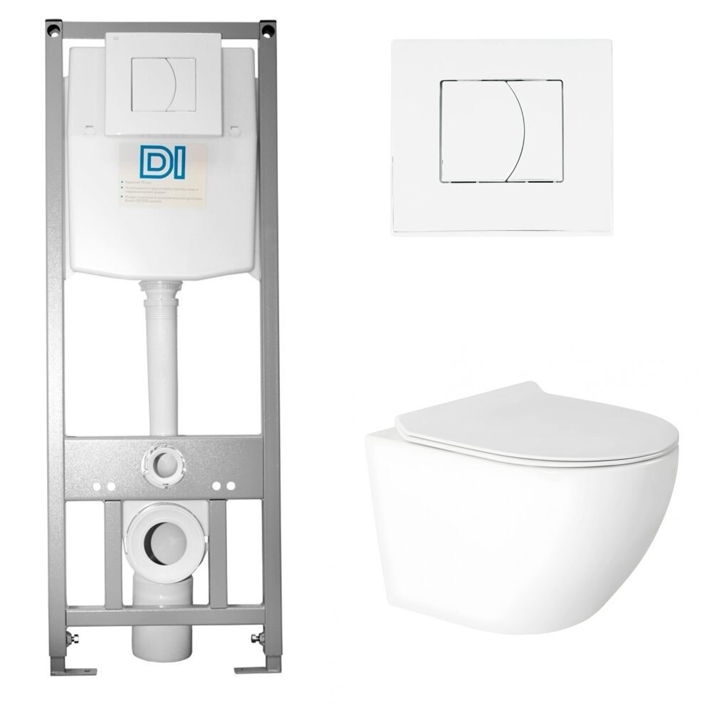 Комплект 3 в 1 инсталляция DI + Унитаз подвесной Enio Indigo EN2870533 с кнопкой белой Тип 2-Б-DI + EN2870533